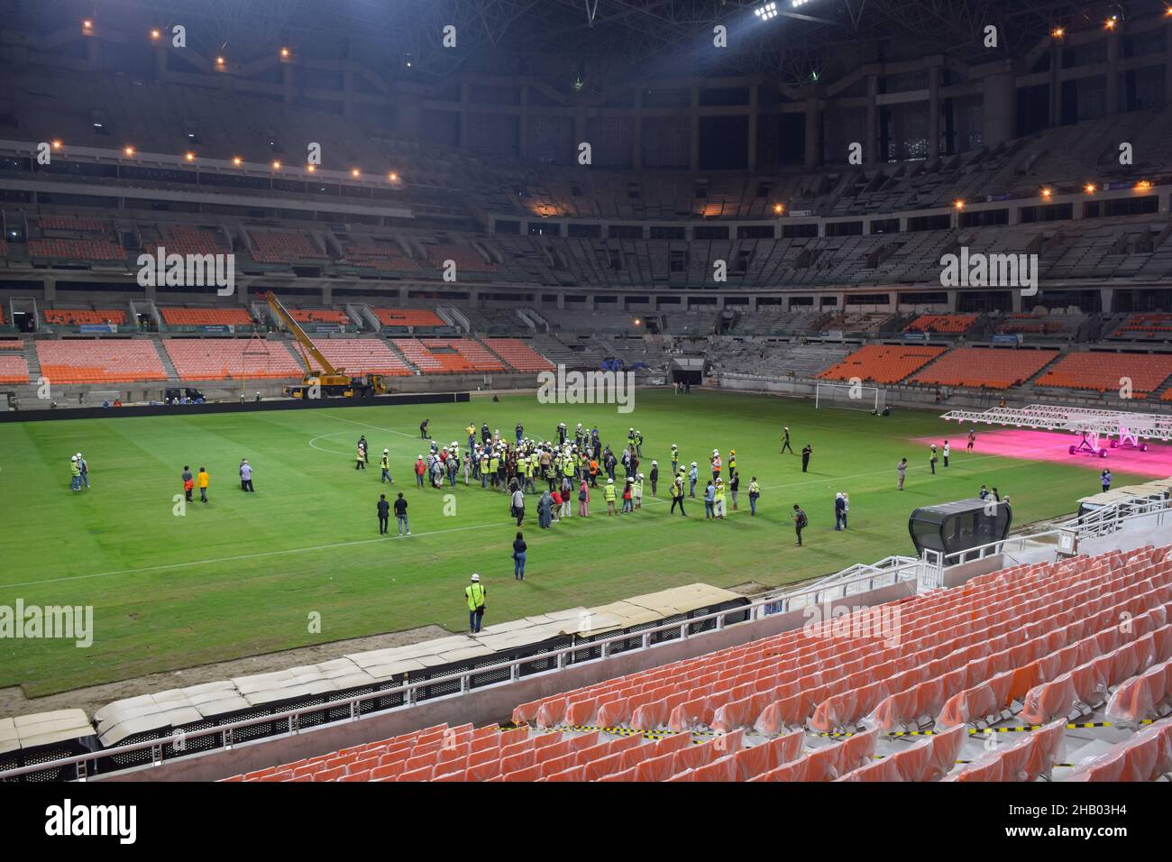 A lot people crowded of new football stadium for upcomming Indonesia ...