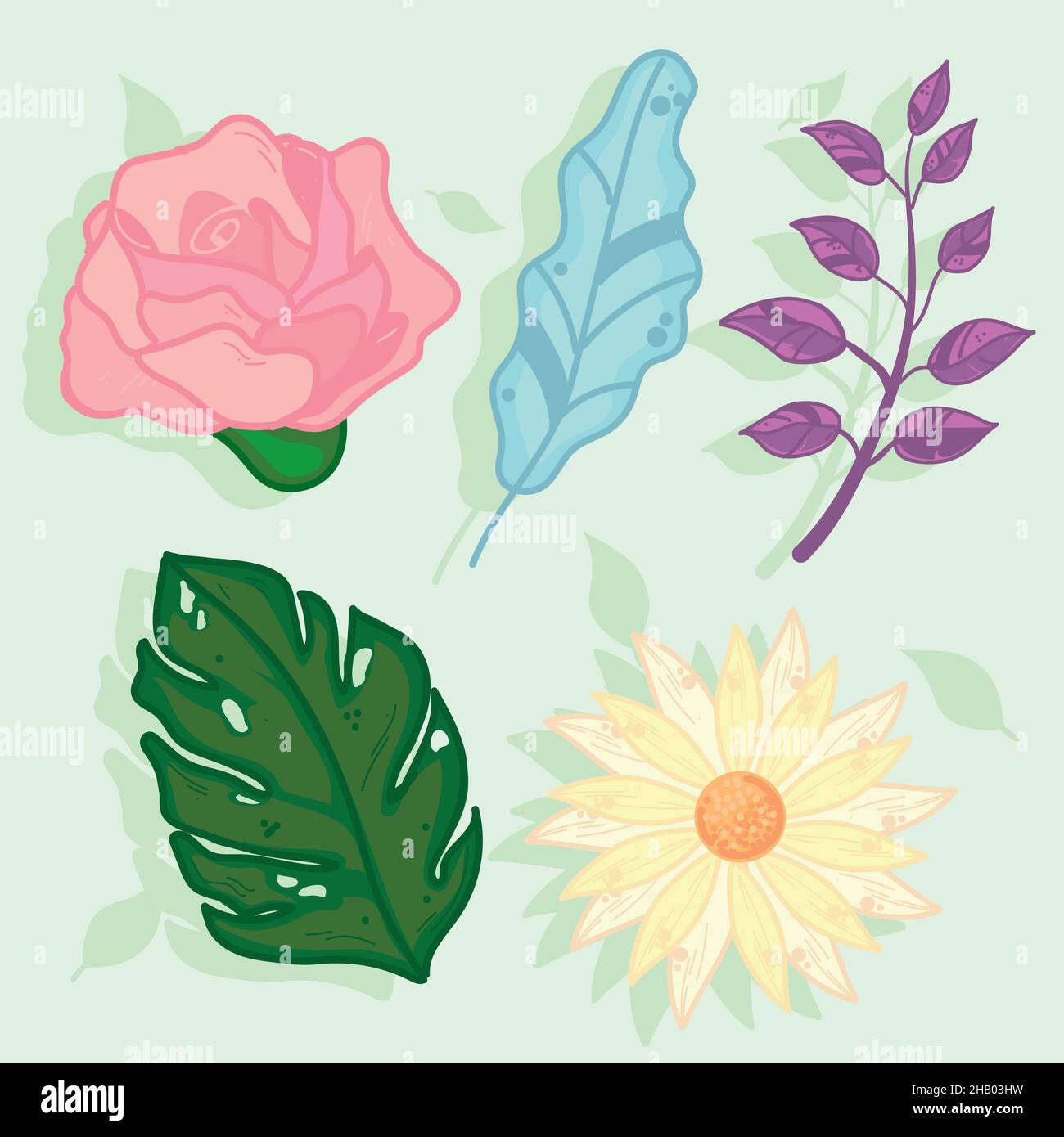 set of five flowers and leaves Stock Vector Image & Art - Alamy
