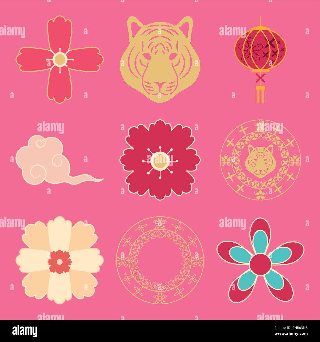 flowers and oriental icon set Stock Vector Image & Art - Alamy