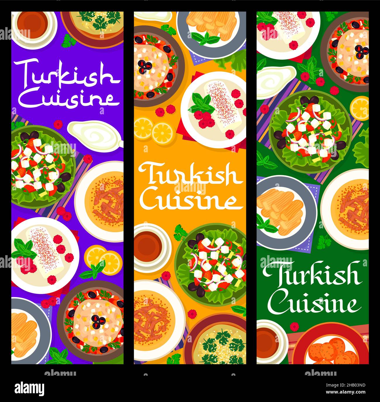 Turkish cuisine food banners with dishes and meals, vector Turkey ...