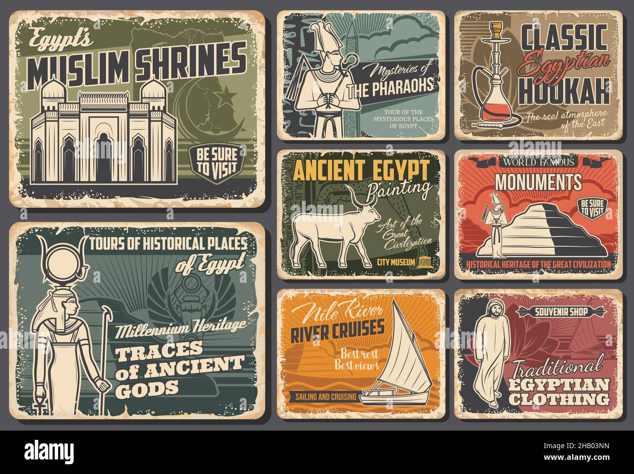 Ancient Egypt travel retro vector posters. Cairo pyramids, Egyptian ...