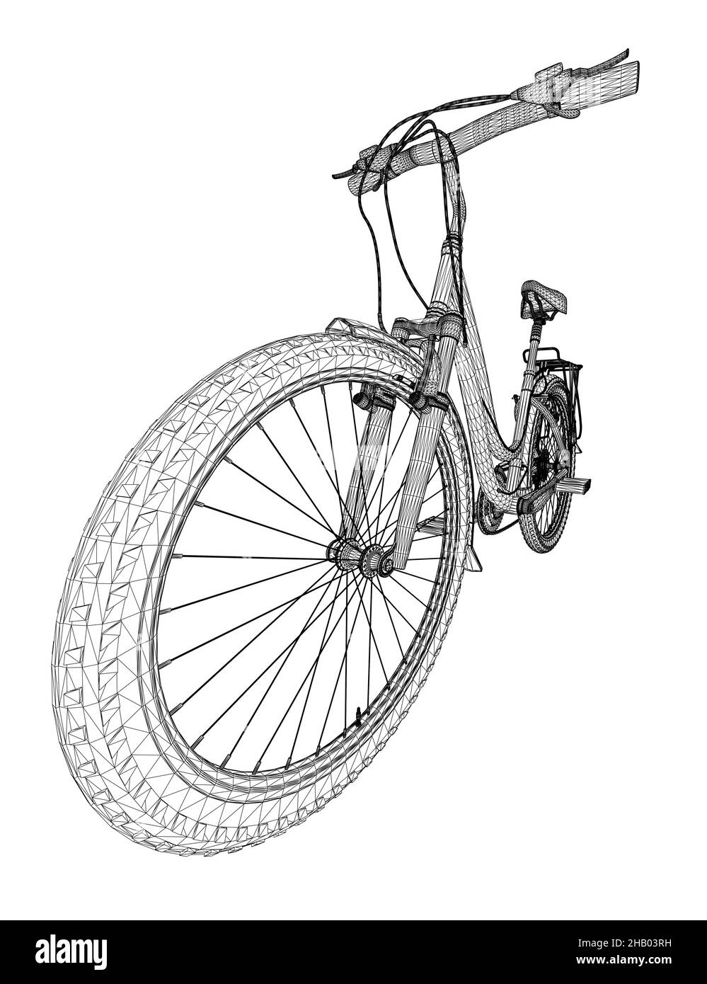 Detailed bike wirerframe from black lines isolated on white background ...