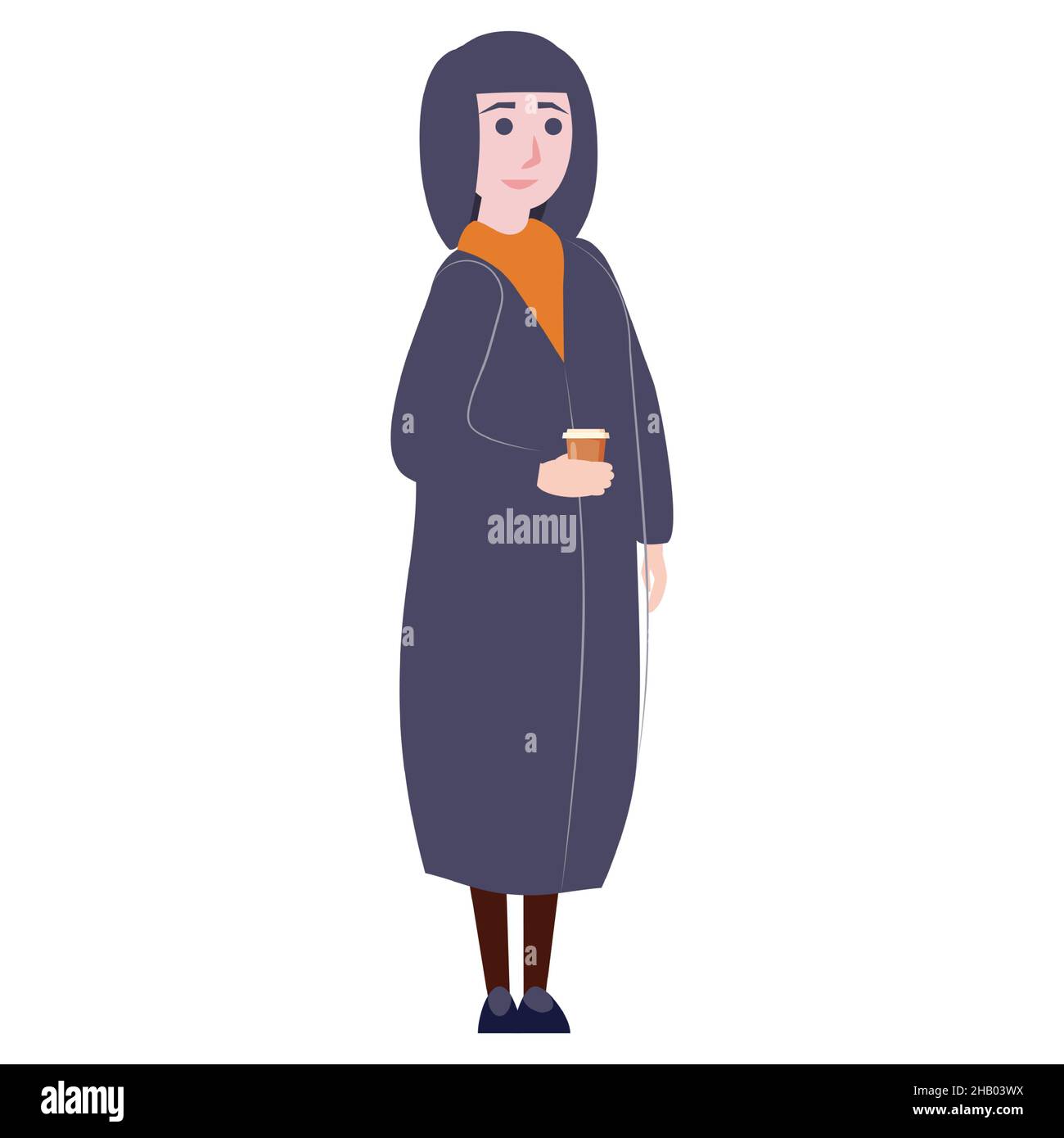 Young Woman with cup of coffee, winter cold weather clothes, warm coat ...