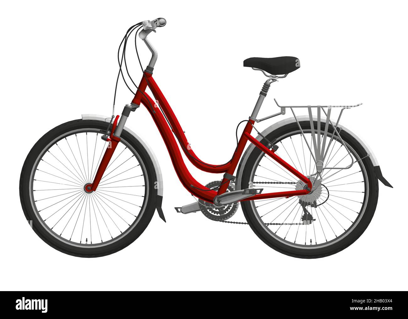 Detailed red bike isolated on white background. Side view. 3D. Vector ...