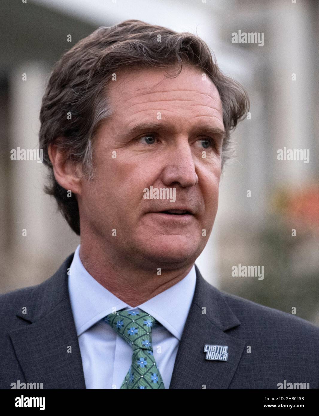 Mayor Tim Kelly of Chattanooga, Tennessee, speaks to reporters after ...