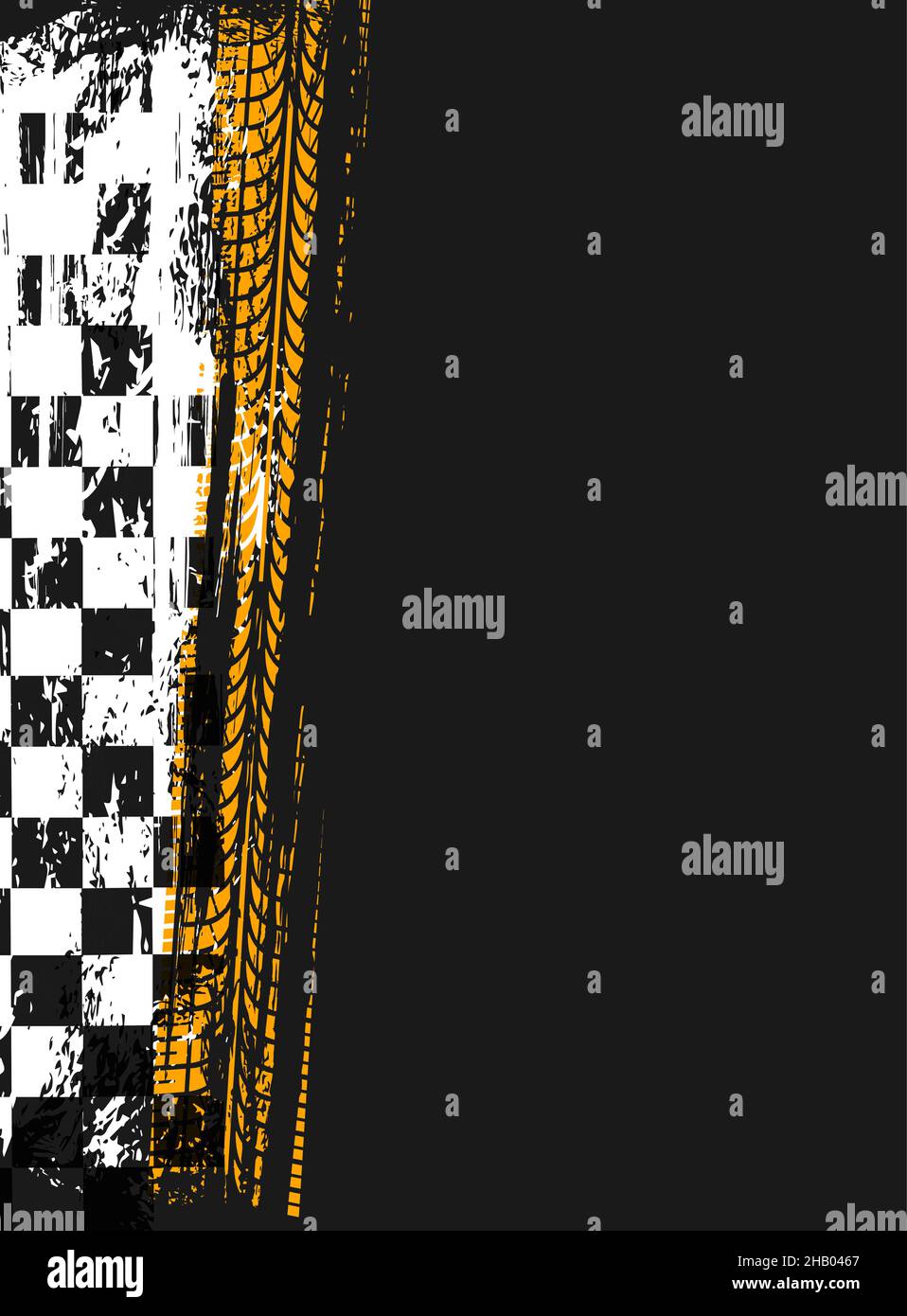 Rally sport background with grunge racing checker flag and tire cracks, vector truck trails. Car ...