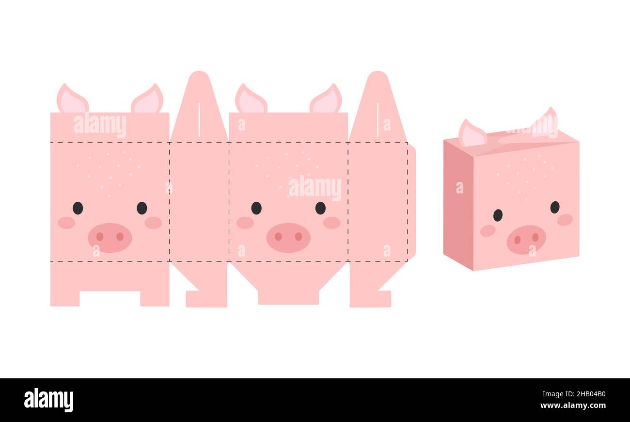 Simple packaging favor box pig design for sweets, candies, presents ...