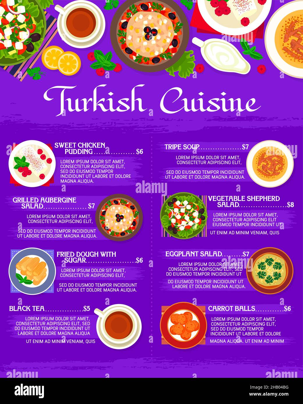 Turkish cuisine menu template with food of Turkey, vector restaurant ...