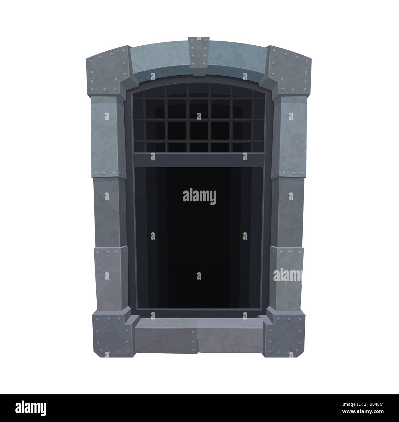 Cartoon medieval window of prison, jail cell or wall cage with metal ...