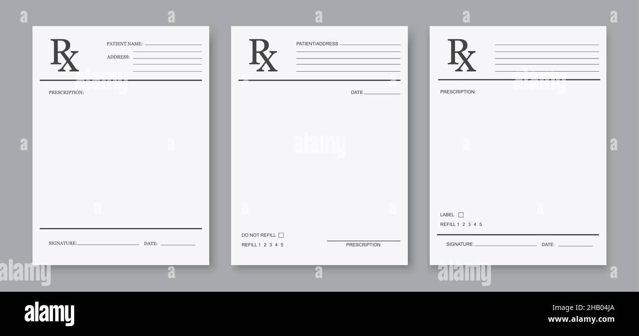 Rx form, pharmacy and hospital vector paper blank sheet, medical ...