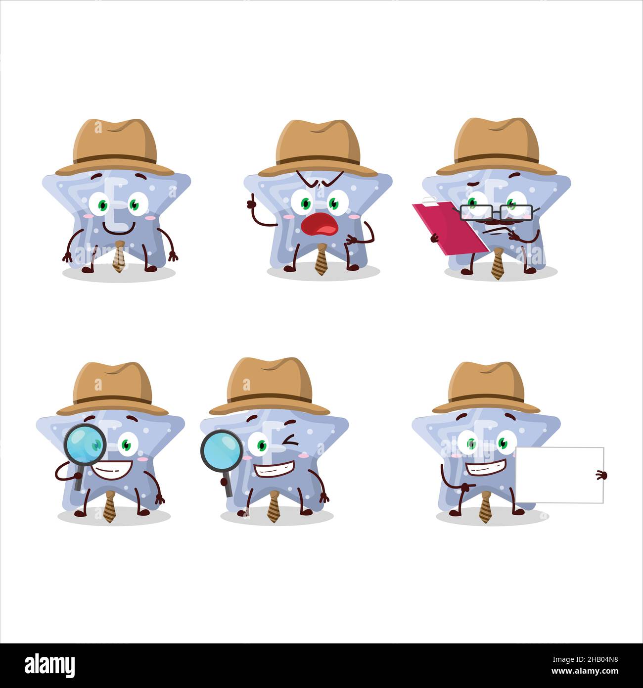 Detective star blue gummy candy E cute cartoon character holding ...