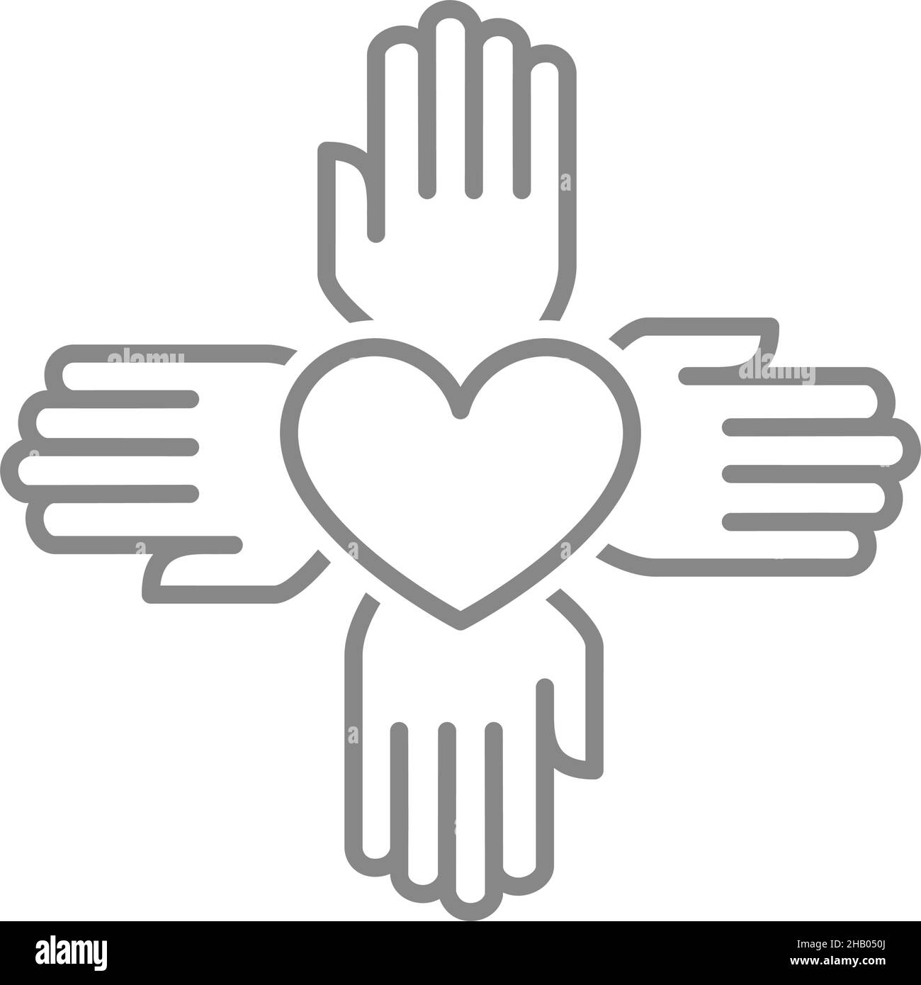 Four hands circle with heart line icon. Charity organization, teamwork ... Four hands circle with heart line icon. Charity organization, teamwork ...