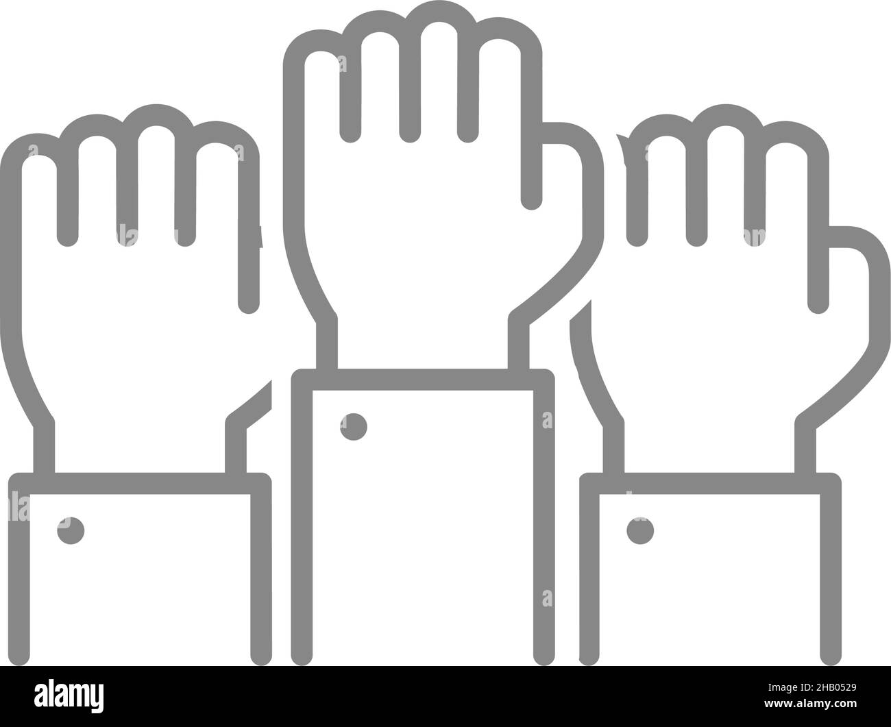 Cooperation line icon. Three raised fists, teamwork symbol Stock Vector ...