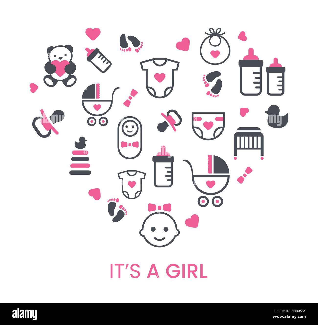 It's a girl. Heart shape baby shower design. Vector illustration Stock ...
