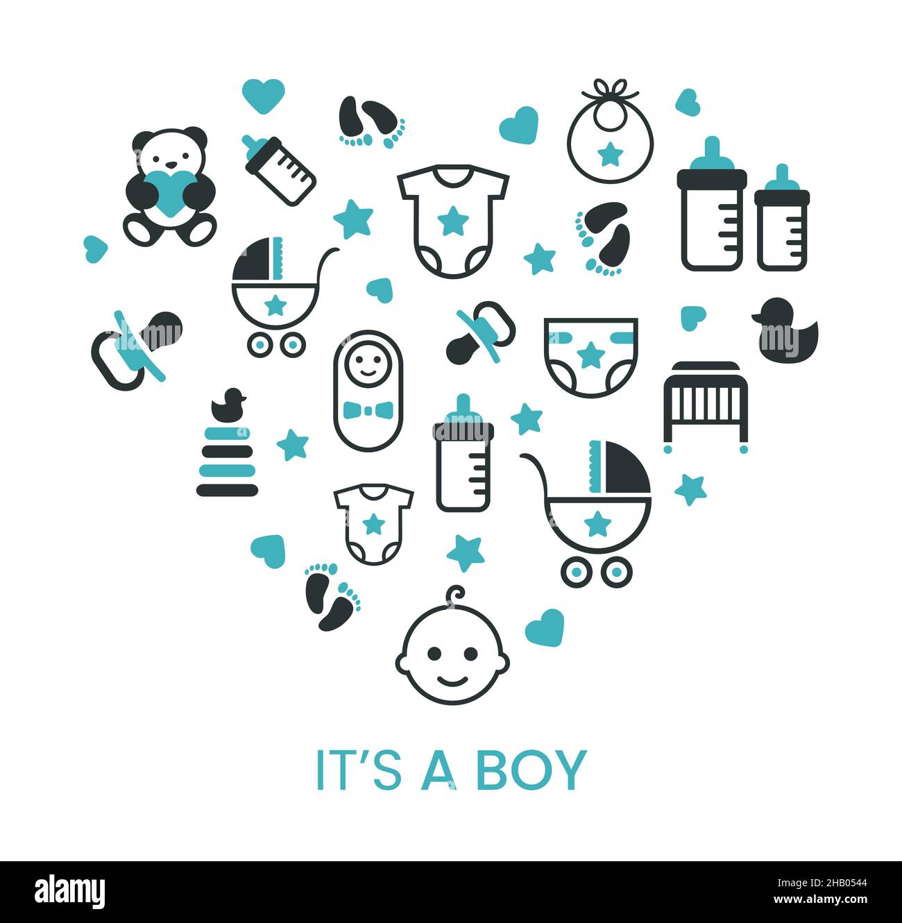It's a boy. Heart shape baby shower design. Vector illustration Stock ...