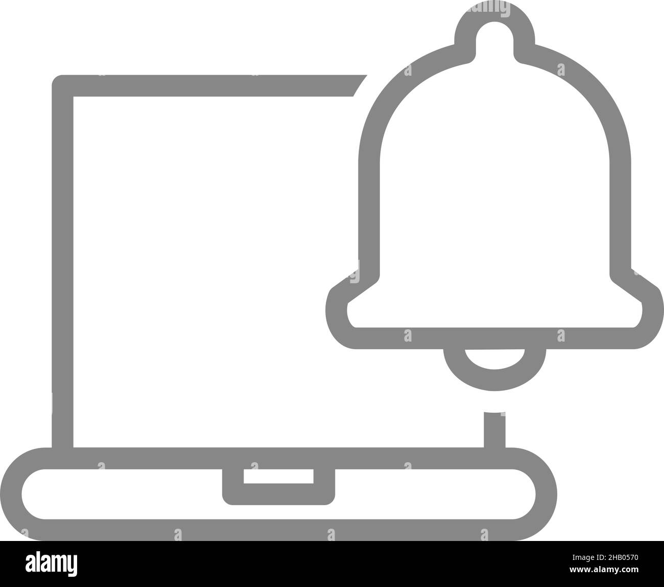 Notification bell and laptop line icon. Computer inbox message, message ...