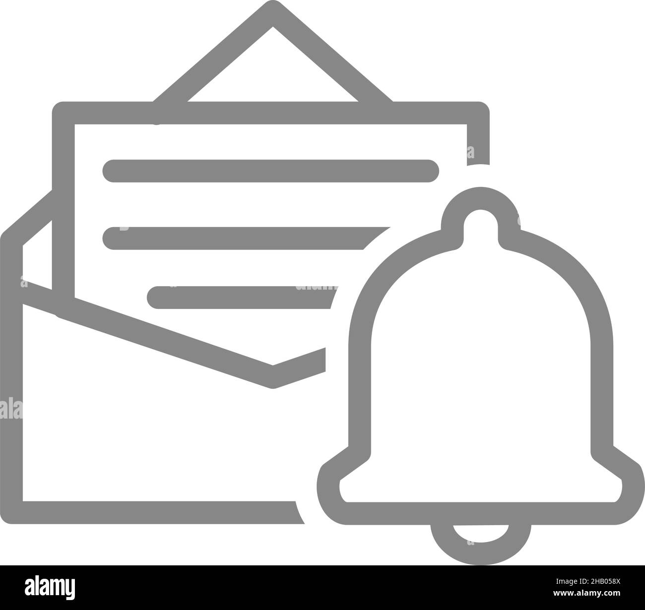 Notification bell and letter line icon. Email inbox message, message ...