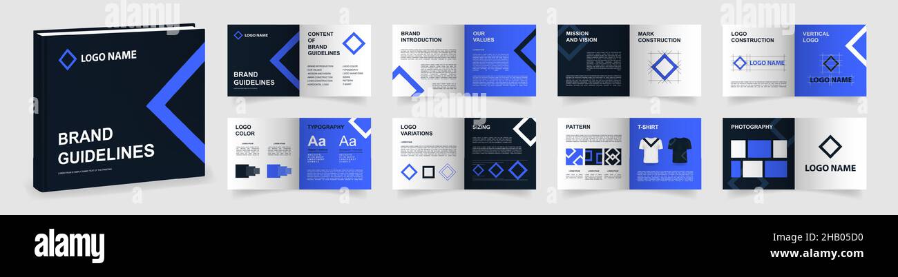 Brand Guidelines template. Dark blue Logo Guideline template. Multi ...