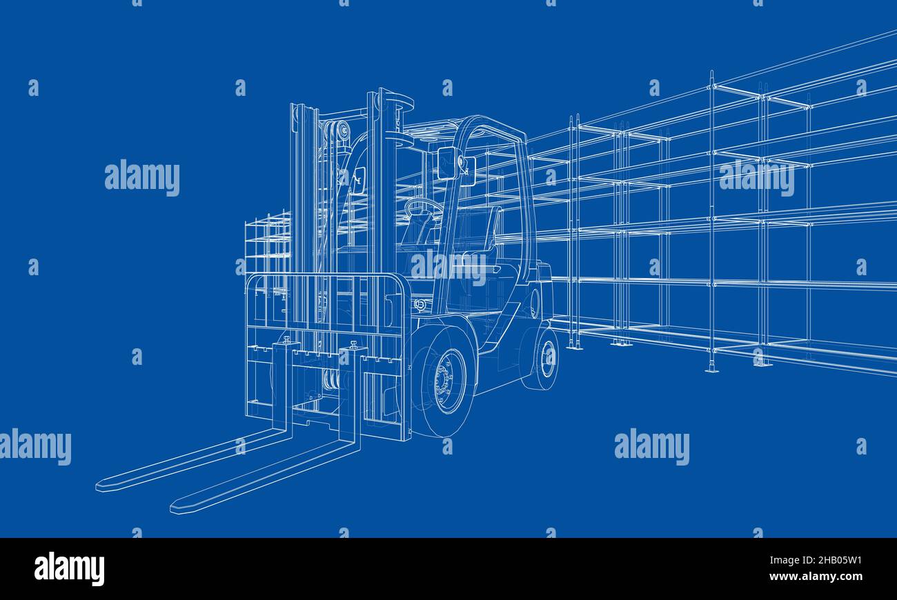 Warehouse shelves and forklift. 3d illustration Stock Photo - Alamy