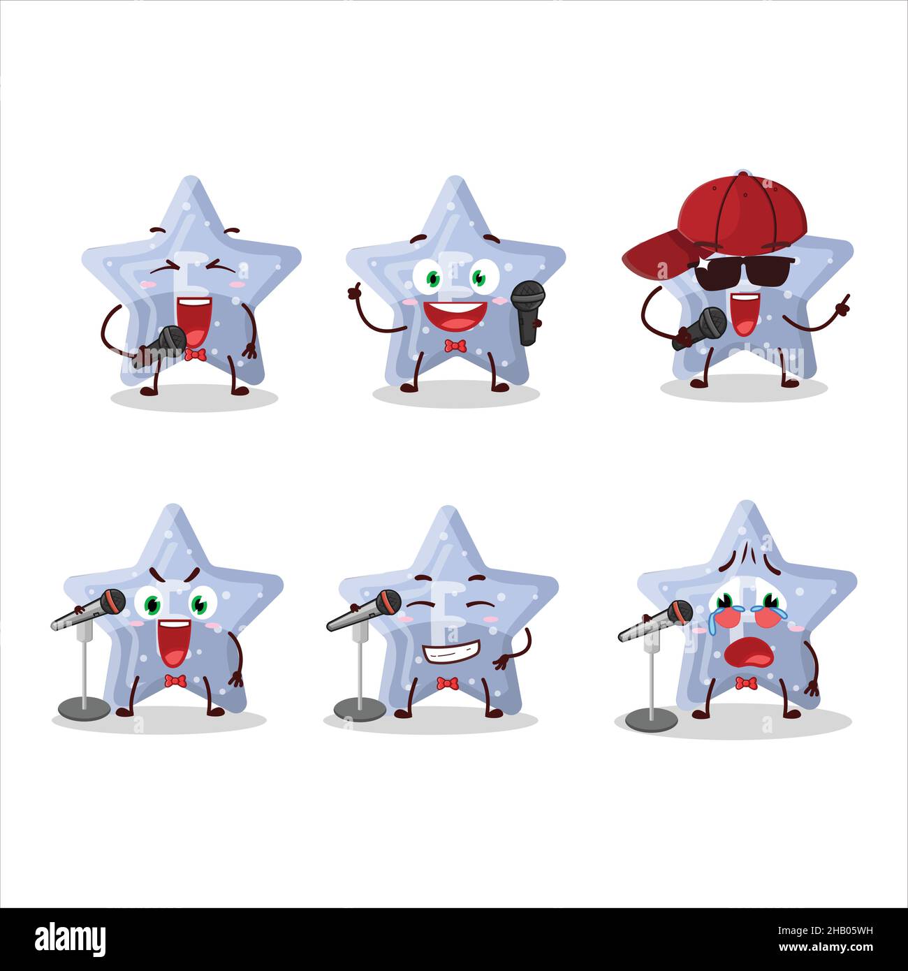 A Cute Cartoon design concept of star blue gummy candy E singing a ...