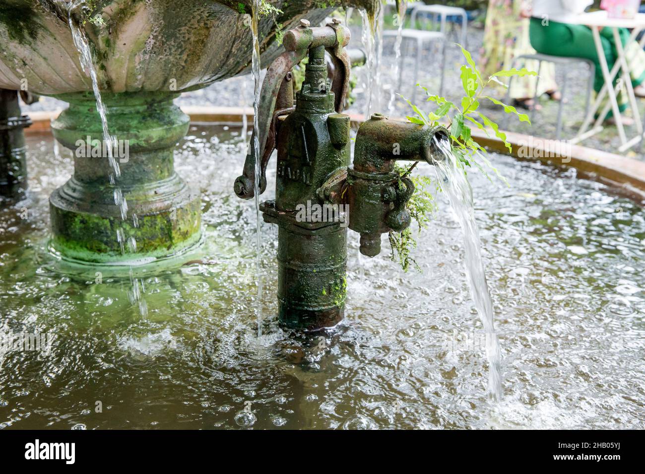 Vintage rusty water fountain hand pump and many Moss Stock Photo - Alamy