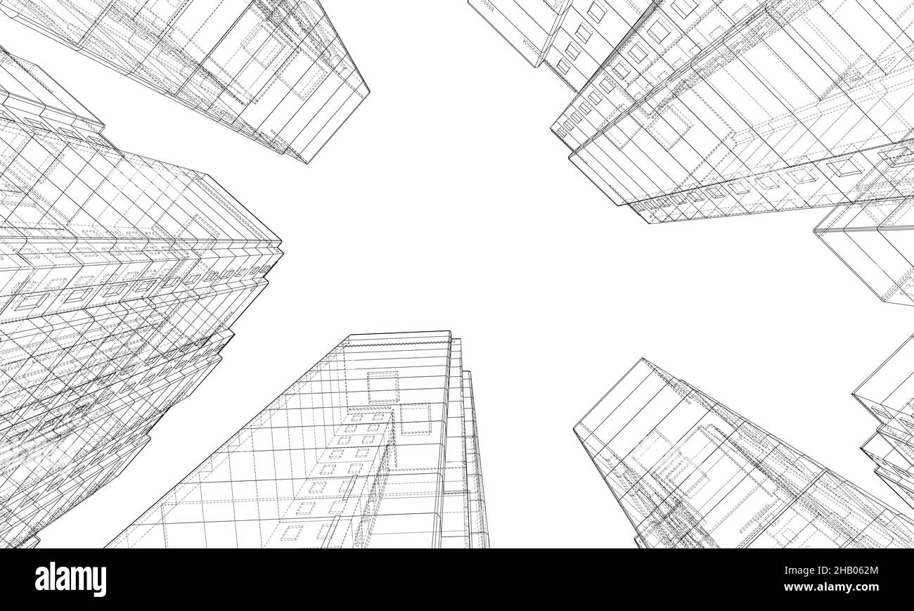 Wire-frame model of a multi-storey building Stock Photo - Alamy