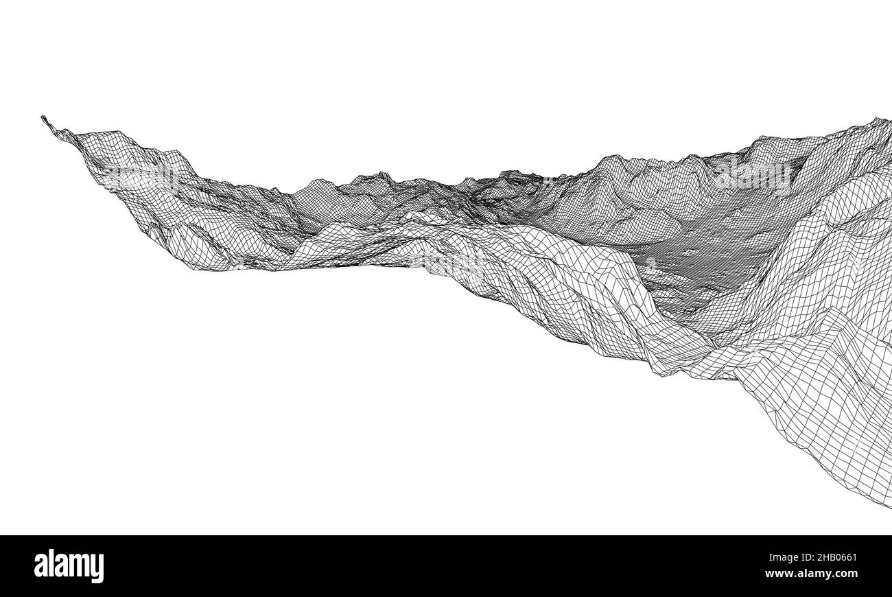 Abstract 3d wire-frame landscape. Blueprint style Stock Photo - Alamy