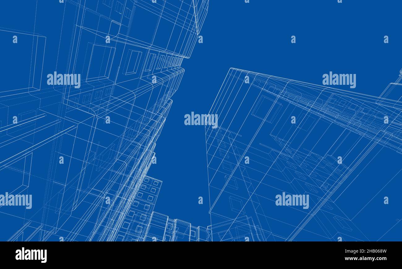 Wire-frame model of a multi-storey building Stock Photo - Alamy