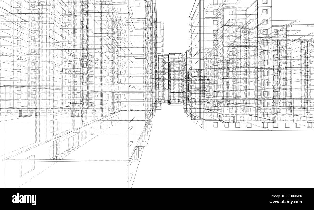 Wire-frame model of a multi-storey building Stock Photo - Alamy