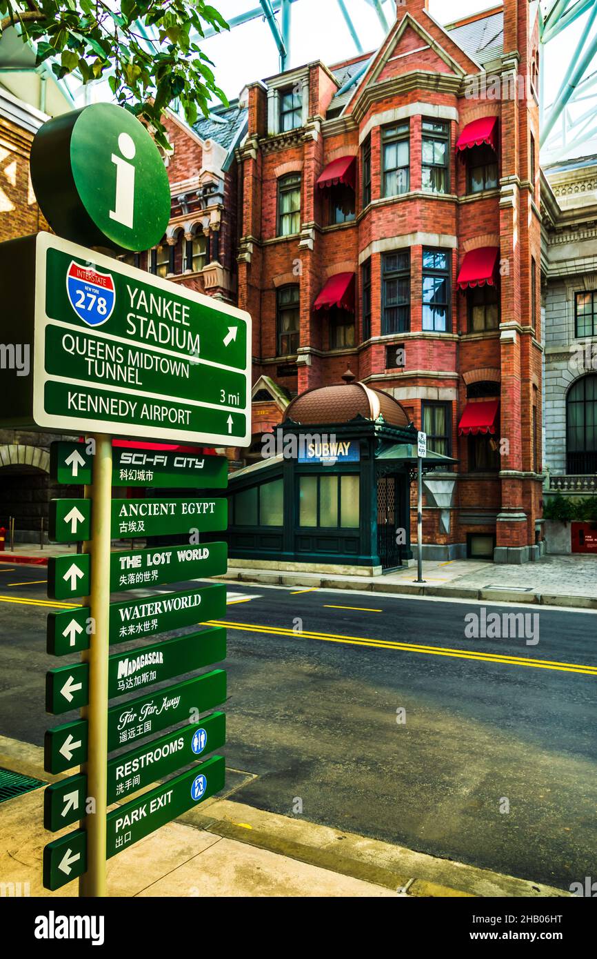 Sign Board showing direction in Universal Studios Singapore Stock Photo ...