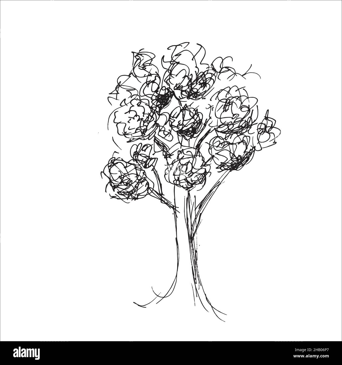 line sketch of deciduous tree, vector isolated. sketch for landscape ...