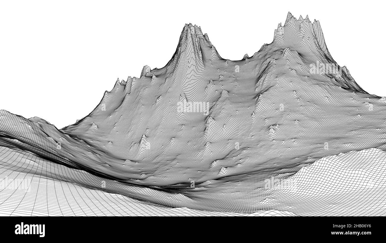 Abstract 3d wire-frame landscape. Blueprint style Stock Photo - Alamy