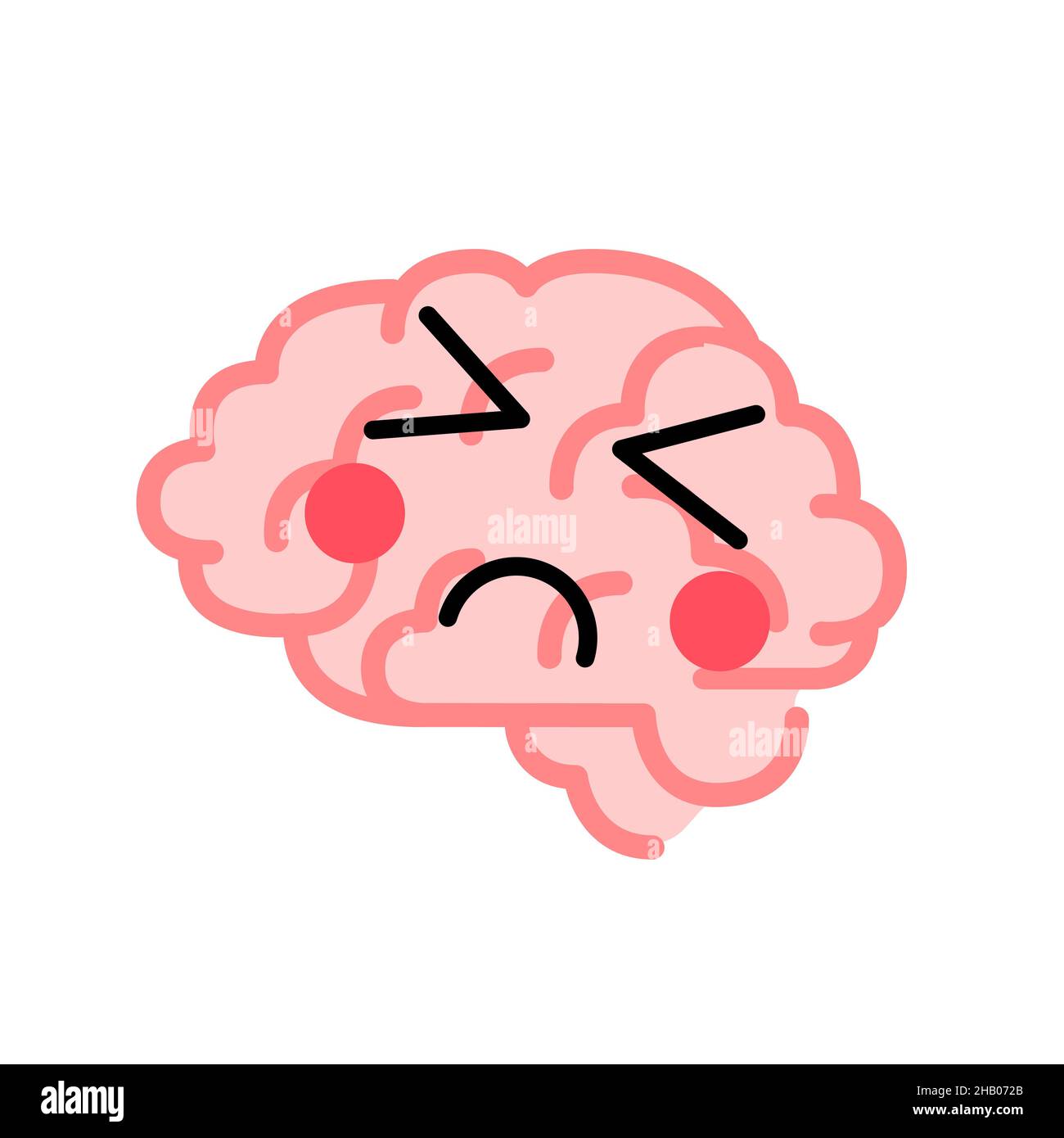 Human brain with cute face in sick, sad and pain grimace, medical icon ...