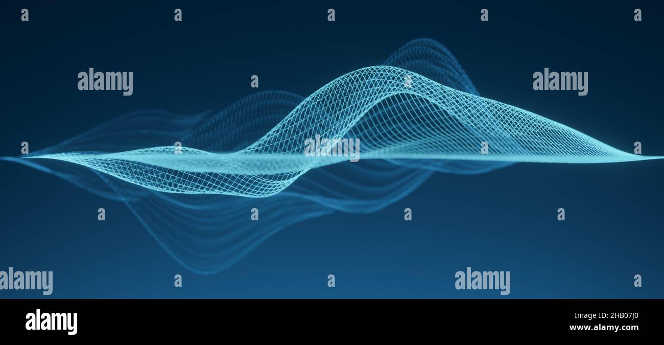 Wireframe waveform structure or abstract visualization of audio sound ...