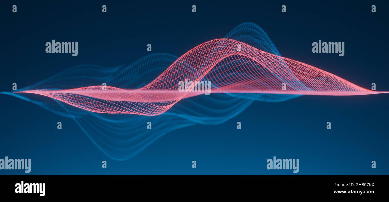 Wireframe Waveform Structure Or Abstract Visualization Of Audio Sound Waves On Blue Background