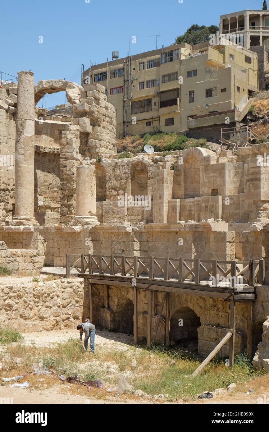 Vertical shot of the Roman Nymphaeum of Amman in Jordan Stock Photo - Alamy