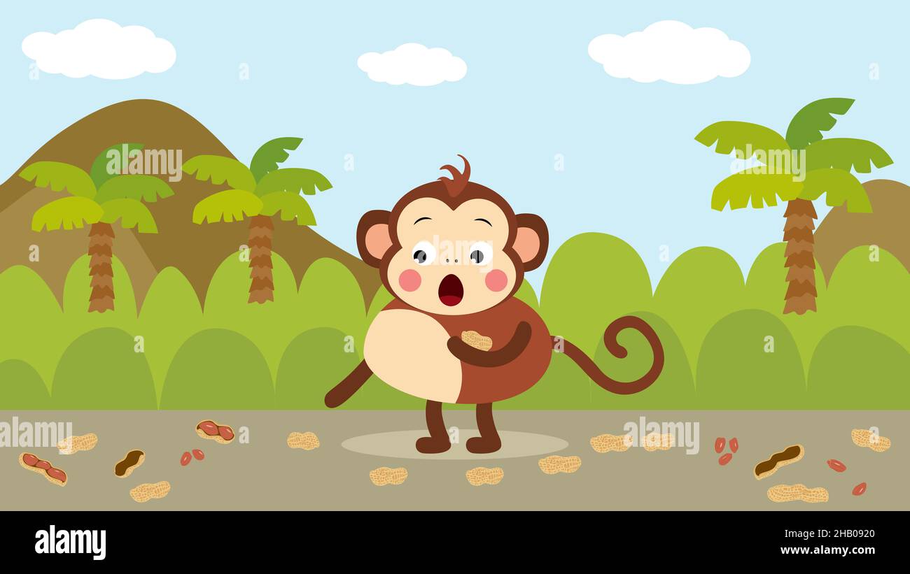 Cute monkey picking peanuts from the floor in forest Stock Photo - Alamy