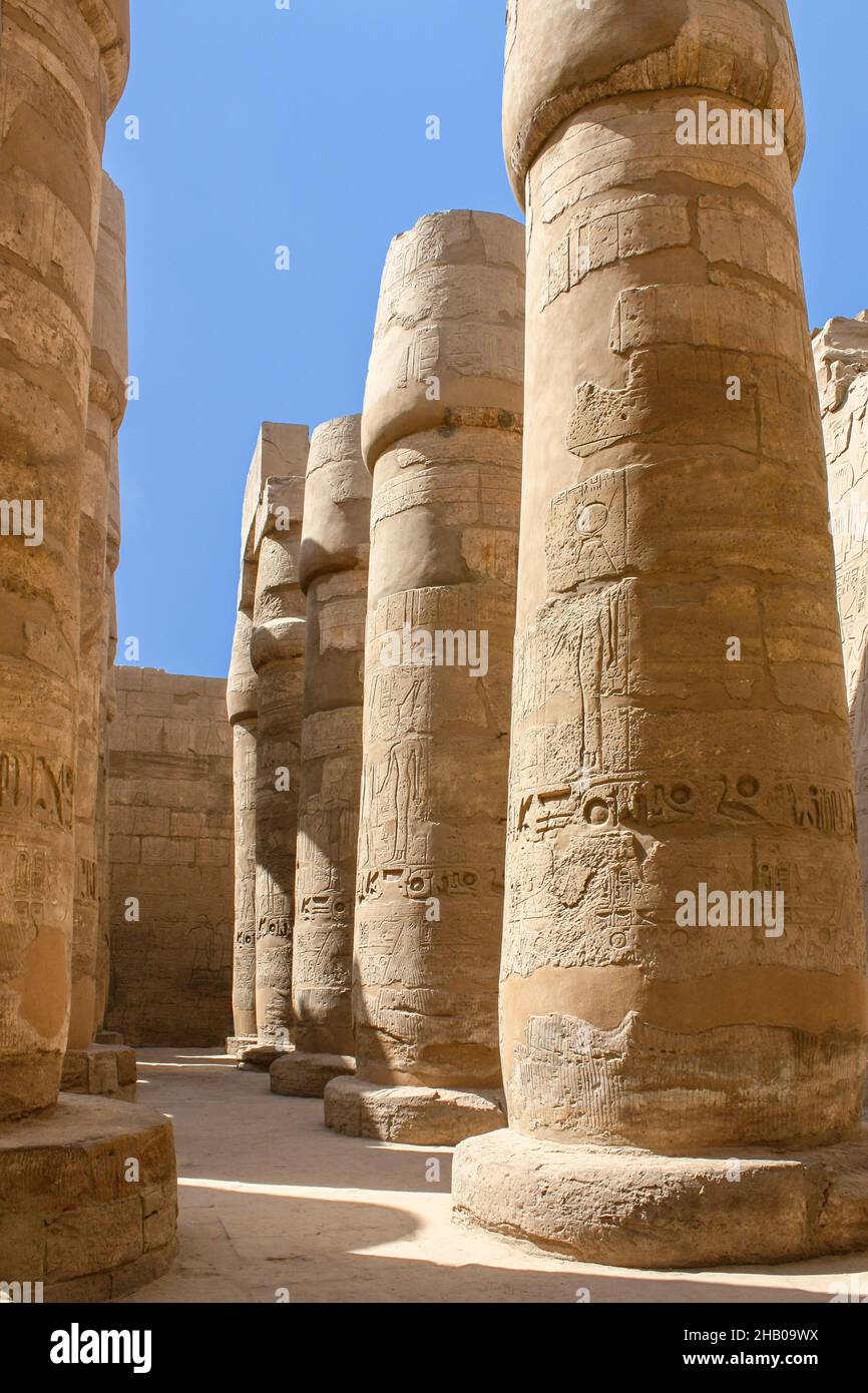 Karnak Temple Complex in Luxor, Egypt. Ancient temple columns in the ...