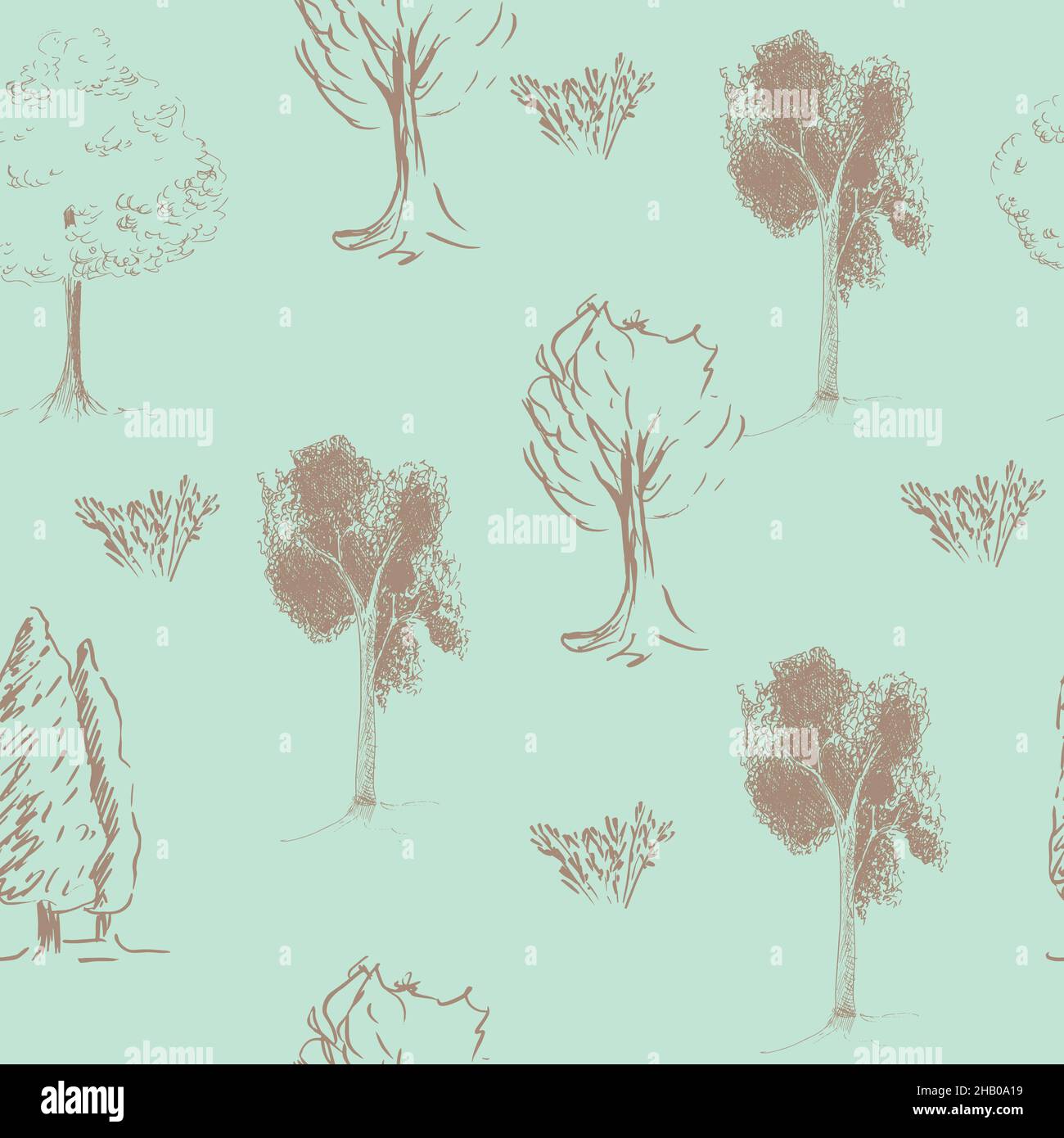 Seamless pattern with trees and bushes. Garden, park and forest. For ...