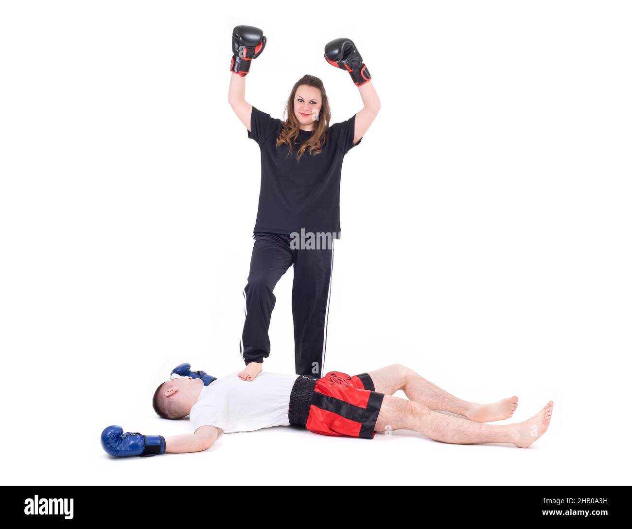 Boxing knockout. Girl knocked out man Stock Photo - Alamy Boxing knockout. Girl knocked out man Stock Photo - Alamy