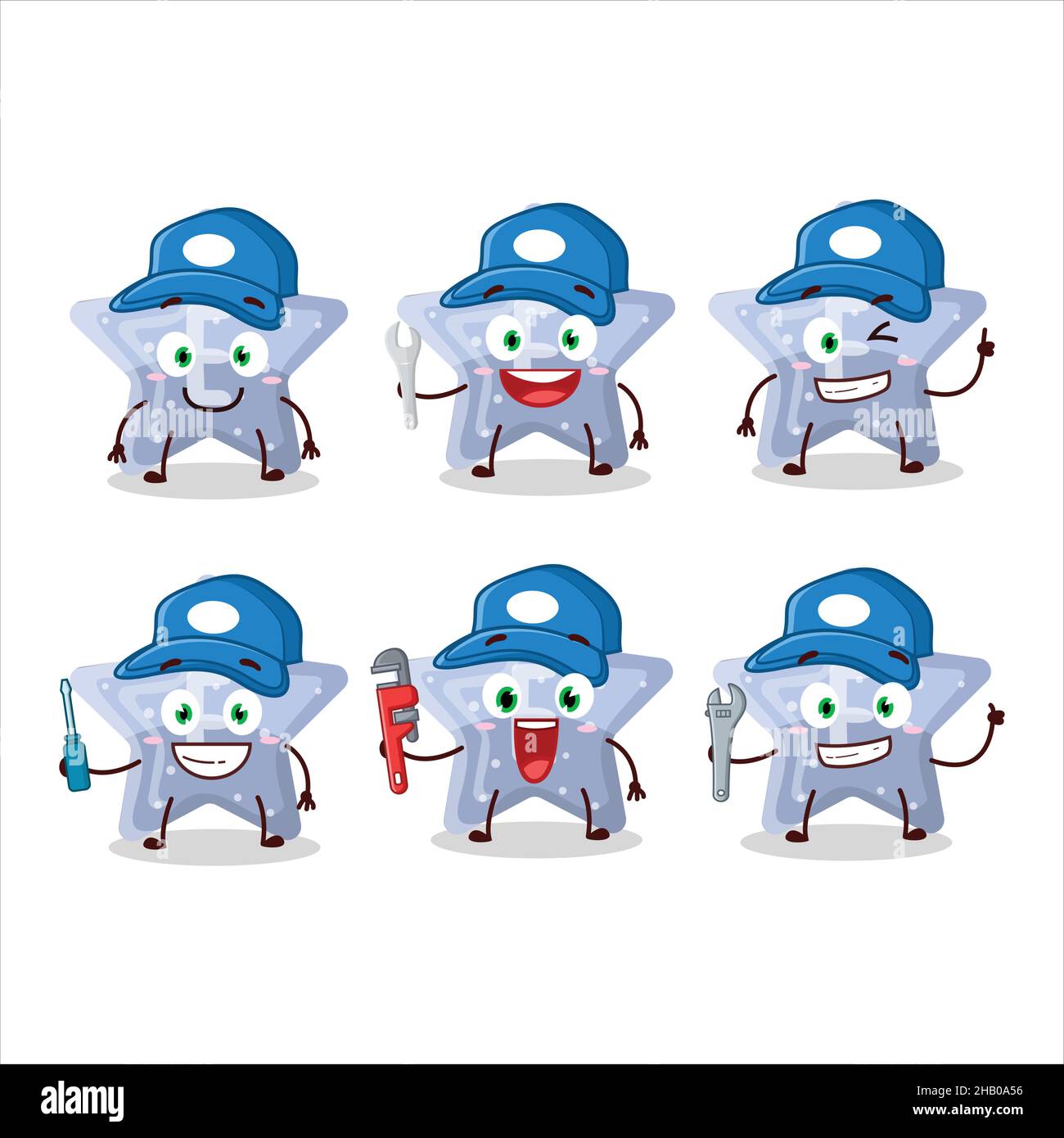 mechanic star blue gummy candy E cute mascot character with pliers ...