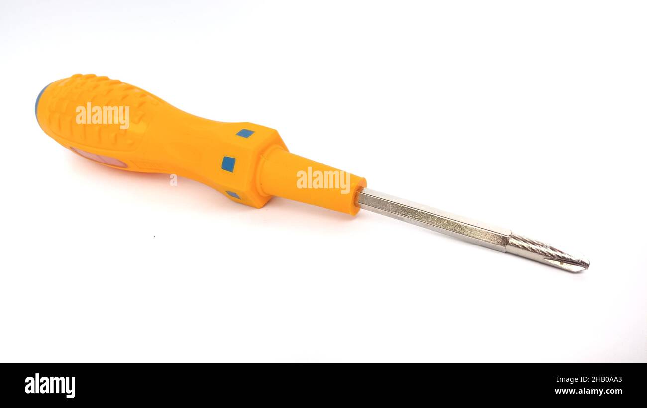 Screwdriver with yellow handle isolated on white background Stock Photo ...