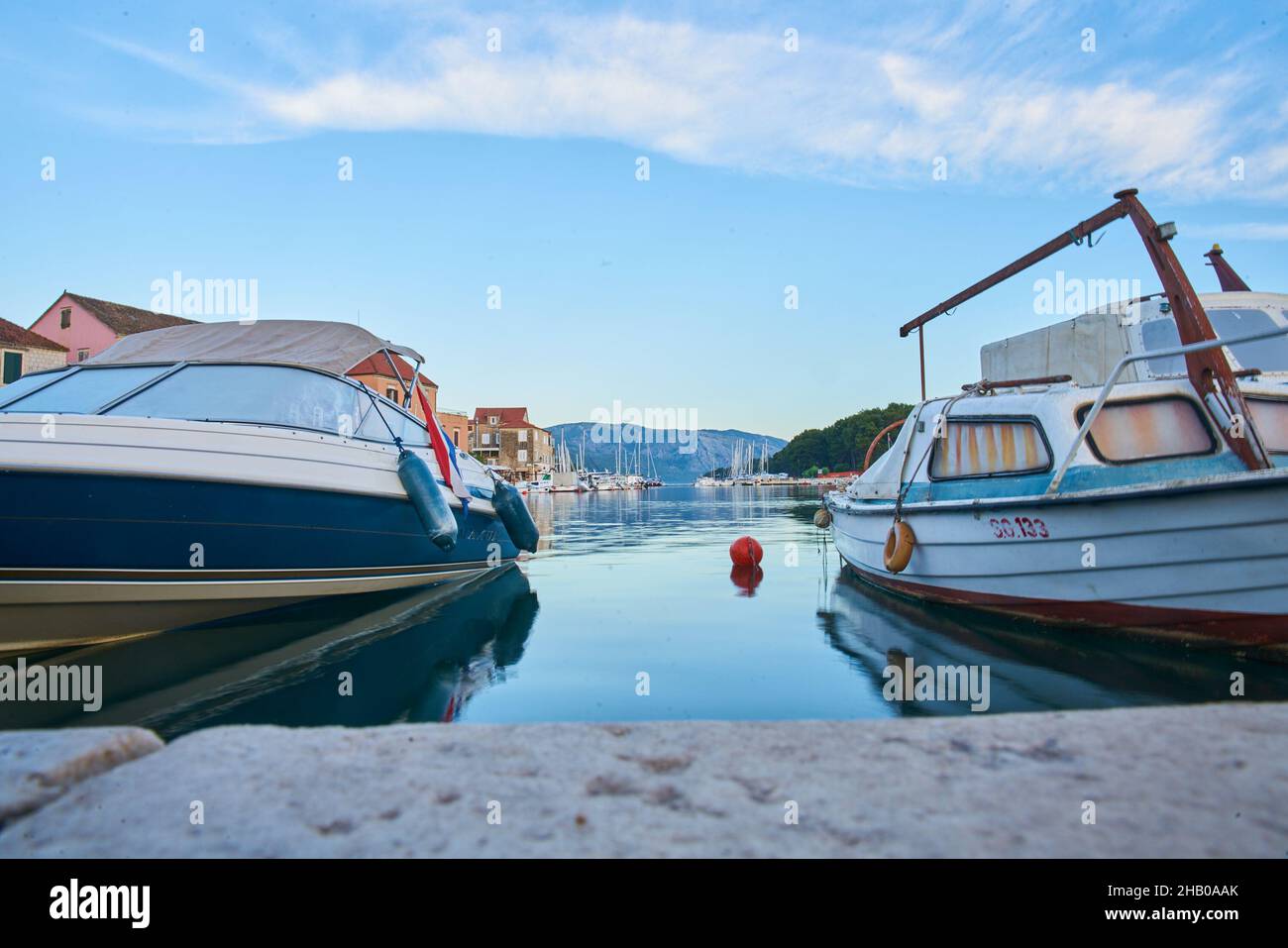 STARI GRAD, CROATIA - Jun 29, 2019: Small boats in Stari Grad marina ...