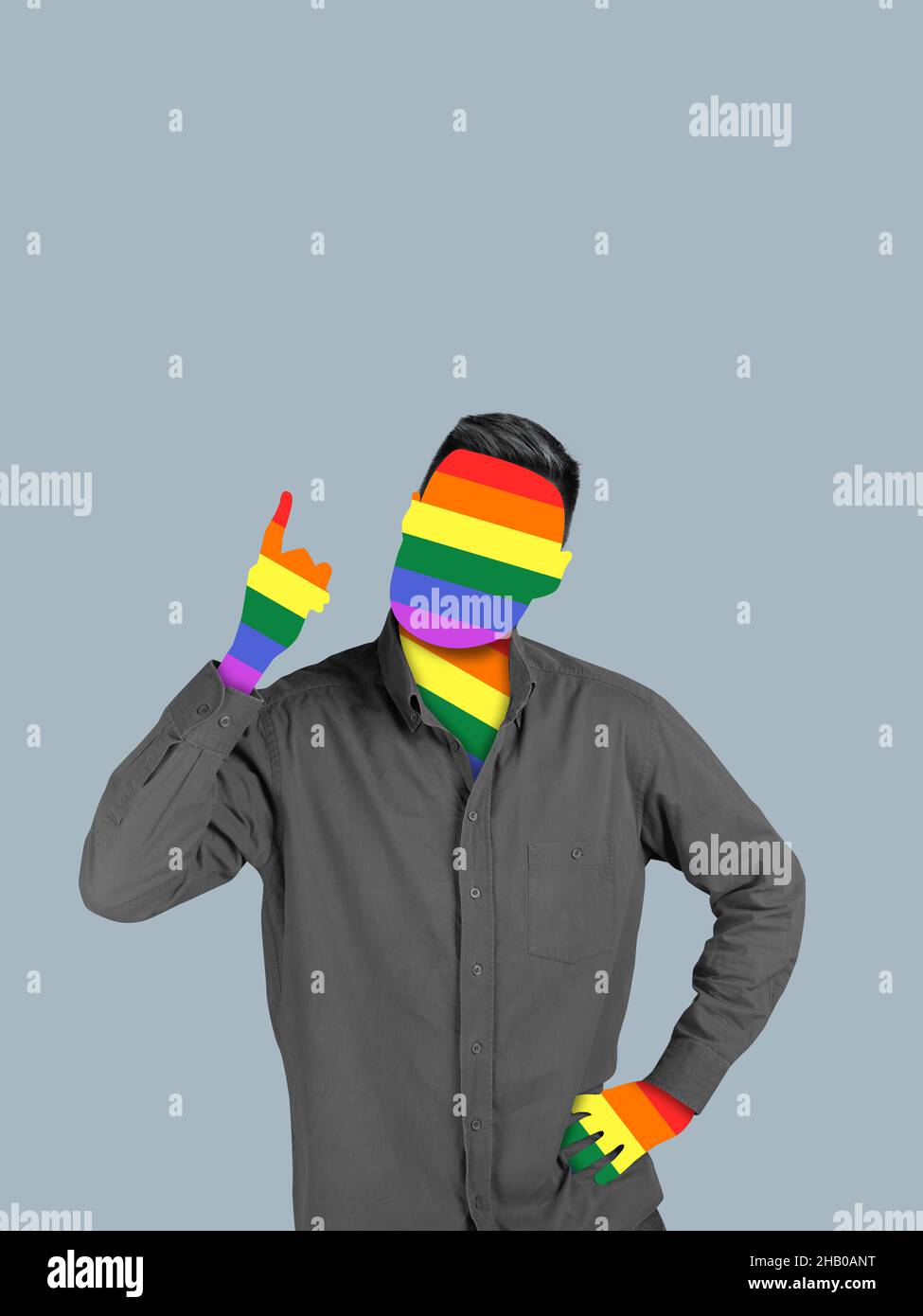 Contemporary art collage of faceless man with lgbt flag colors isolated ...