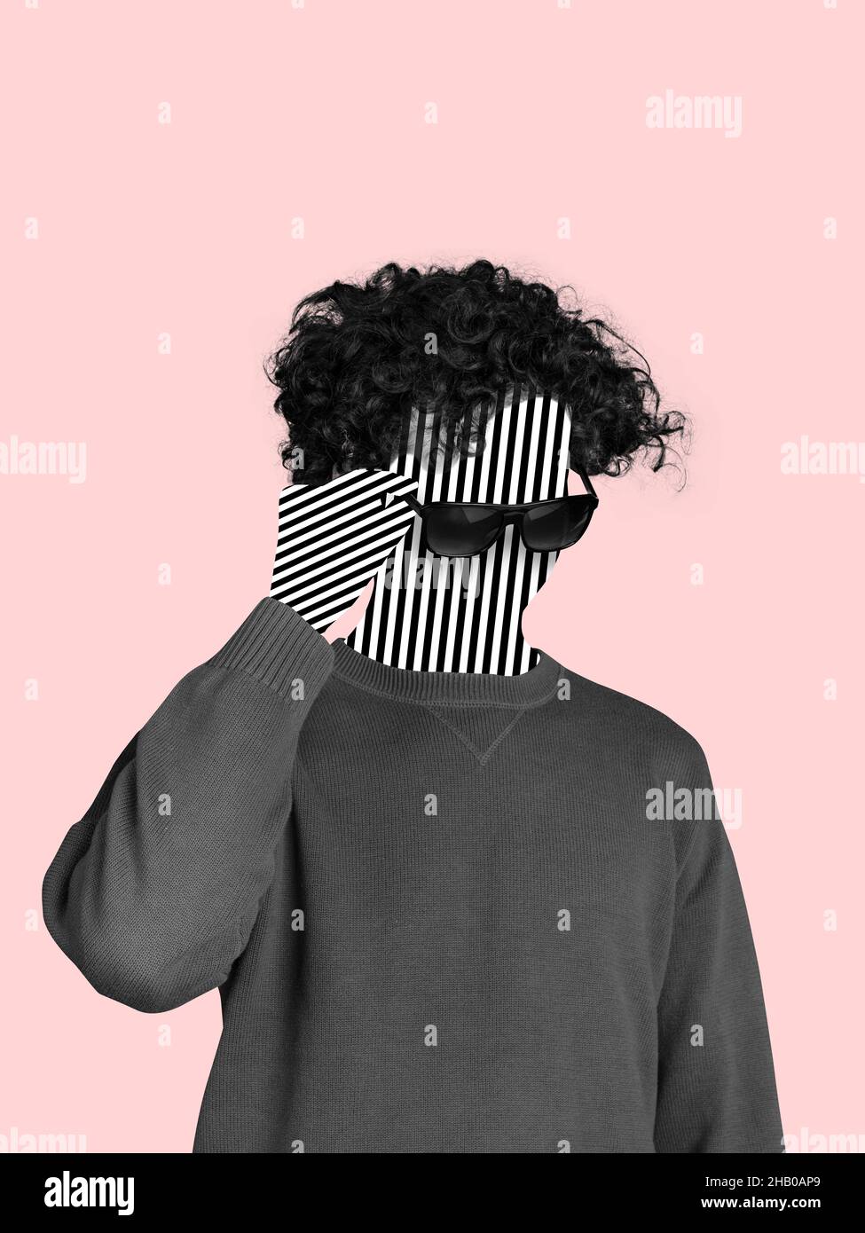 Contemporray art collage of young man, faceless, with black and white ...