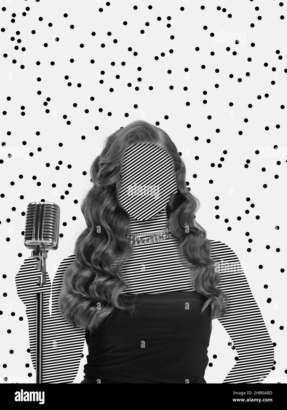 Contemporary art collage of female jazz singer blank face space ...