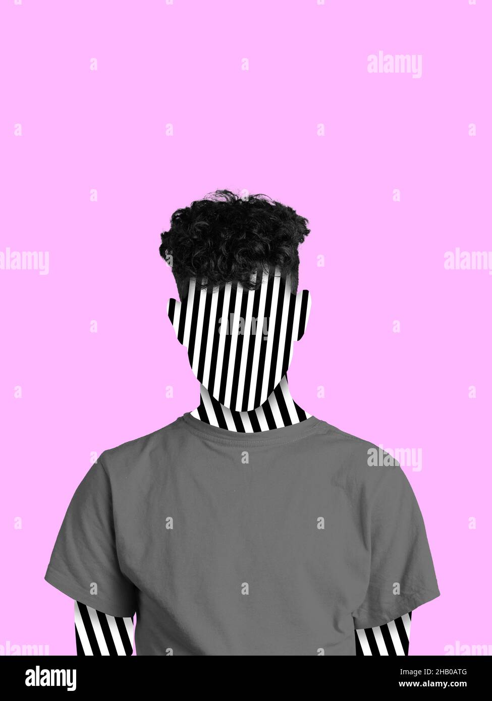 Contemporray art collage of young man, faceless, with black and white ...