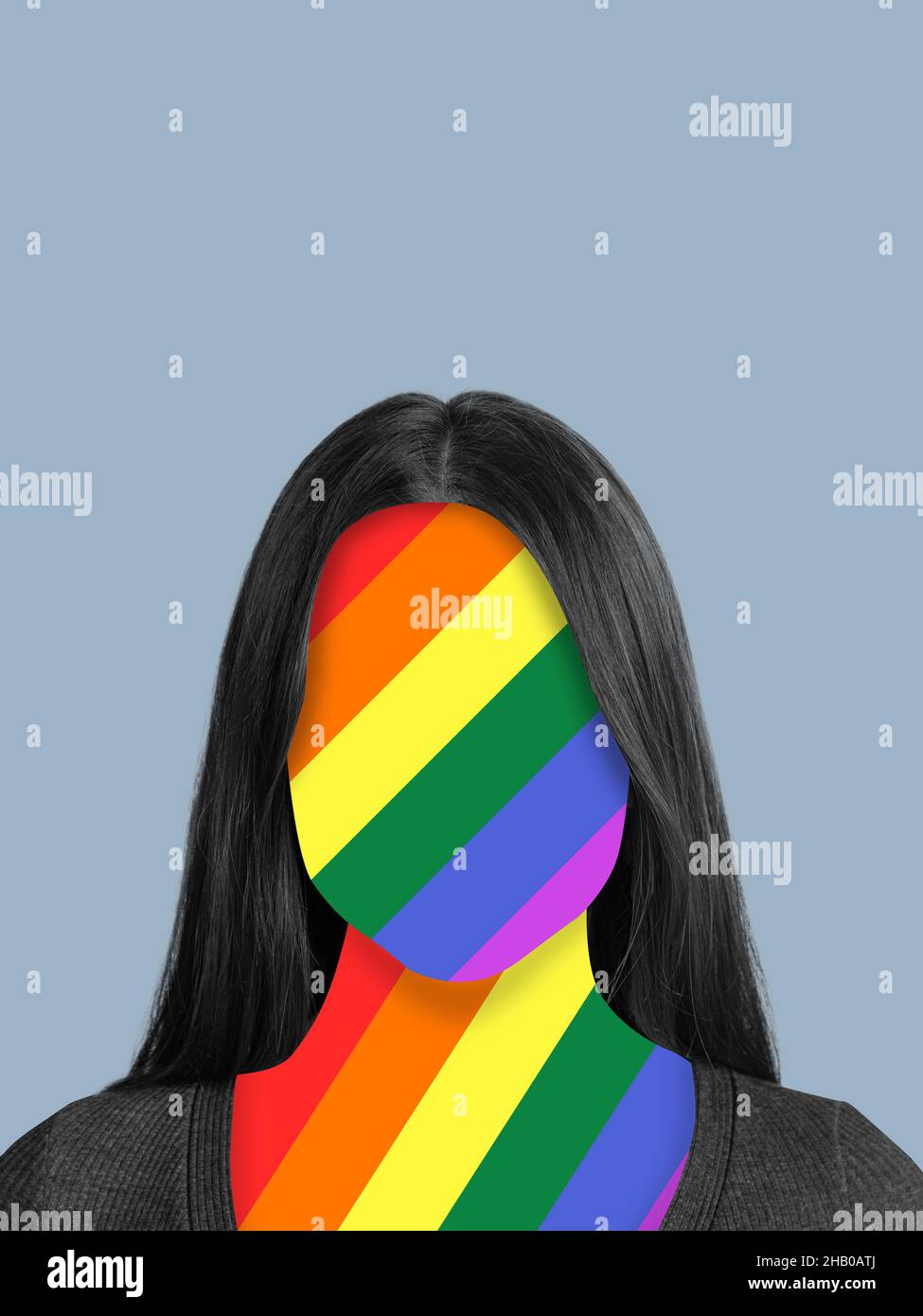 Contemporary art collage of faceless girl with lgbt flag colors ...