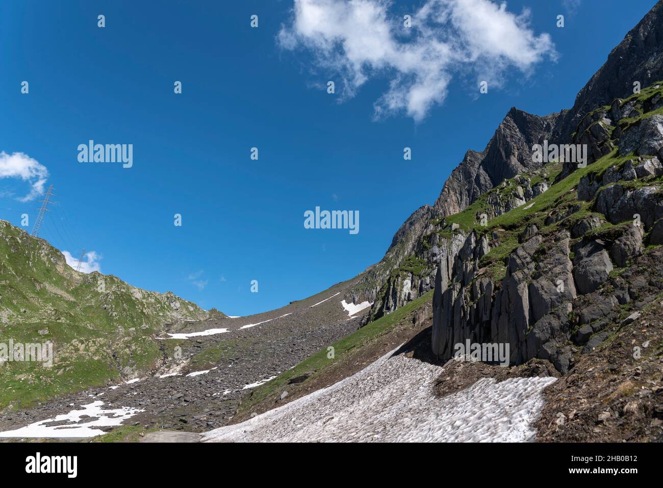 Alpine rocky landscape on the mountain Nufenenstock below the Nufenen ...