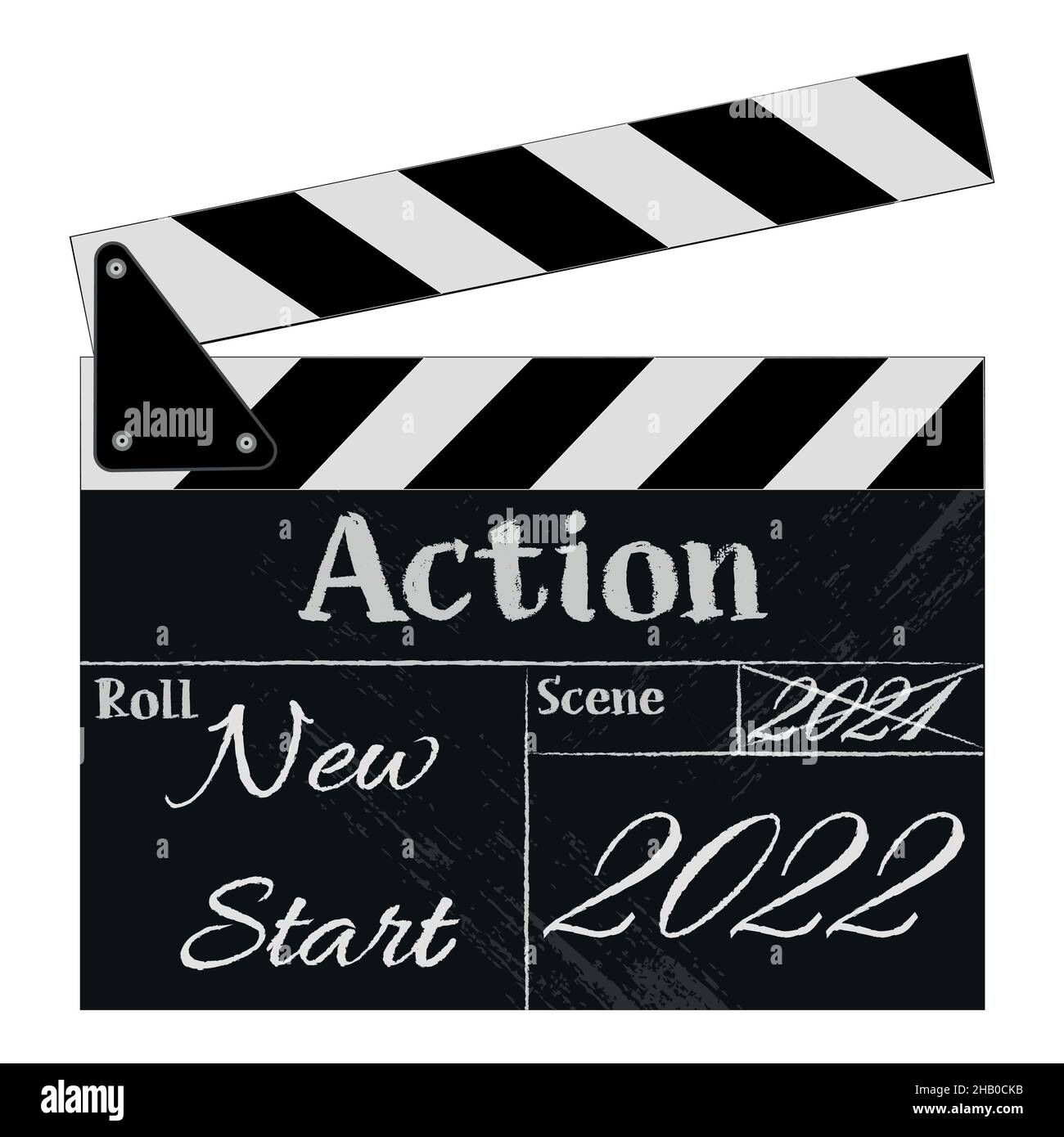 Vector illustration of hands holding clapboard for the starting year ...